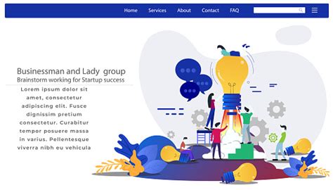 사업가와 레이디 그룹 브레인 스토밍 램프 창의력 현대 아이디어 와 개념 일러스트 인포 그래픽 템플릿으로 시작 성공을 위해 작업 개발에 대한 스톡 벡터 아트 및 기타 이미지