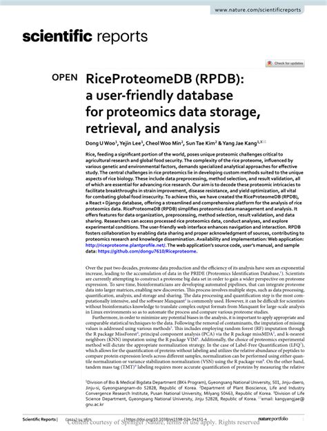 pdf riceproteomedb rpdb a user friendly database for proteomics data storage retrieval