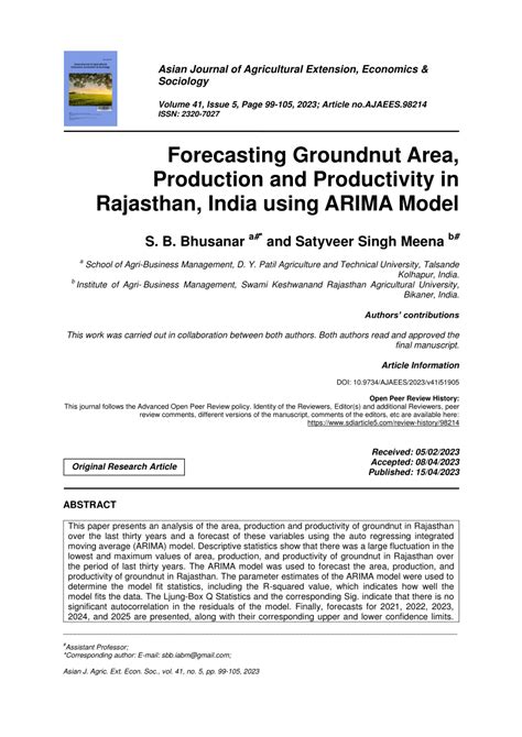 Pdf Forecasting Groundnut Area Production And Productivity In Rajasthan India Using Arima Model