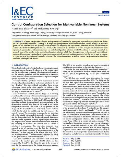Pdf Control Configuration Selection For Multivariable Plants Bijan Moaveni