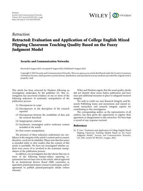Pdf Retracted Evaluation And Application Of College English Mixed Flipping Classroom Teaching