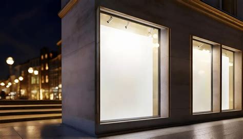 Premium Ai Image Empty Store Window At Night Blank Posters In