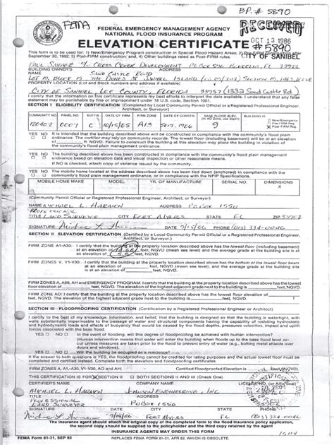 Fillable Online Elevation Certificate For Floodplain Management 1982 Fax Email Print Pdffiller