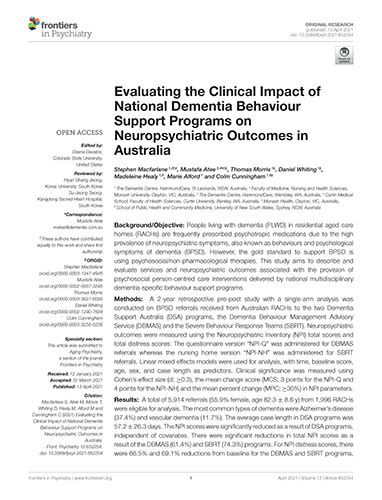 Evaluating The Clinical Impact Of National Dementia Behaviour Support Programs On