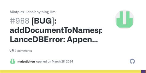 Bug Adddocumenttonamespace Lancedberror Append With Different Schema · Issue 988 · Mintplex