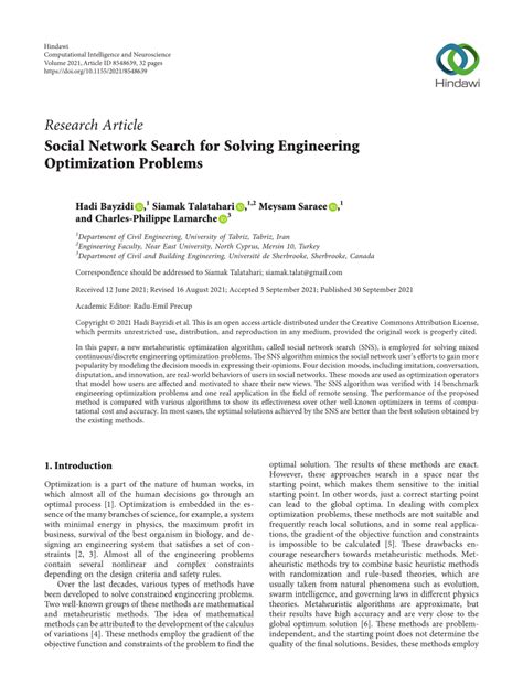 Pdf Social Network Search For Solving Engineering Optimization Problems