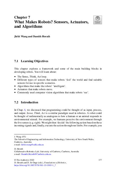 Pdf What Makes Robots Sensors Actuators And Algorithms