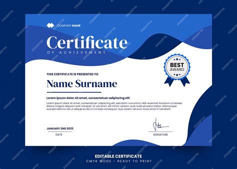 Premium Psd Modern Blue Wavy Certificate Design Template