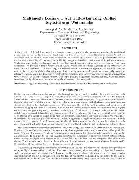 Pdf Multimedia Document Authentication Using On Line Signatures As