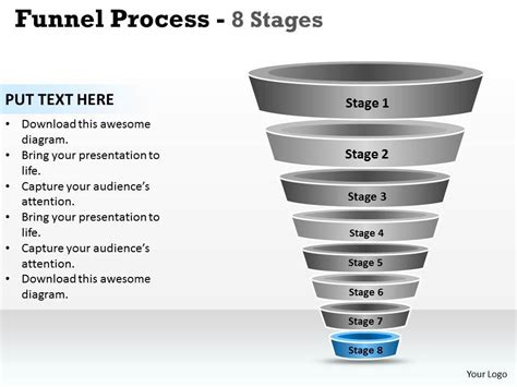 Funnel Process Diagram With 8 Stages PowerPoint Presentation Images Templates PPT Slide