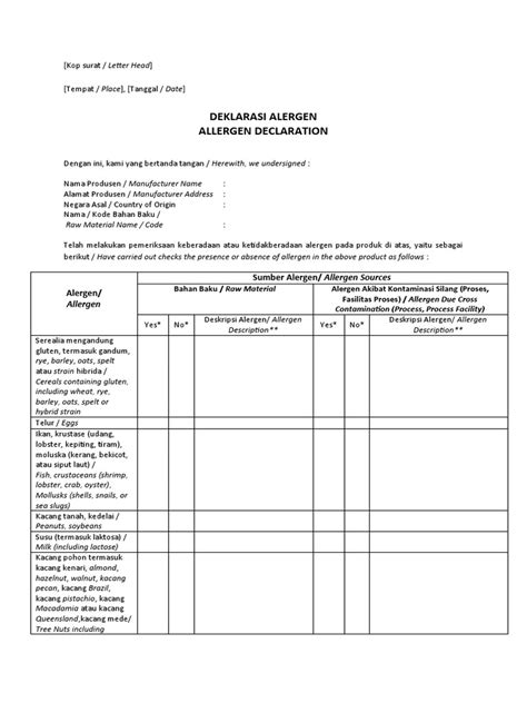 Allergen Declaration Pdf