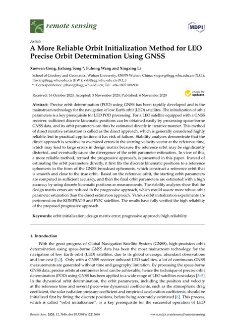 Pdf A More Reliable Orbit Initialization Method For Leo Precise Orbit Determination Using Gnss