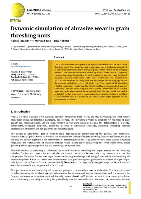 Pdf Dynamic Simulation Of Abrasive Wear In Grain Threshing Units