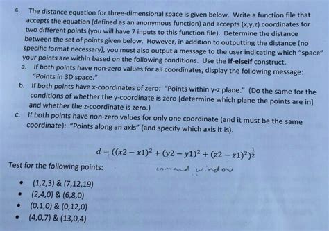 Solved The Distance Equation For Three Dimensional Space Is Chegg