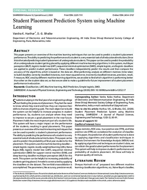 Pdf Student Placement Prediction System Using Machine Learning