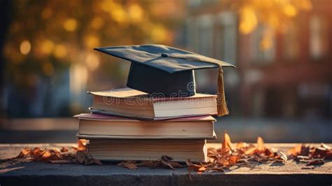 Graduation Cap On Stack Books Generative Ai Stock Illustration