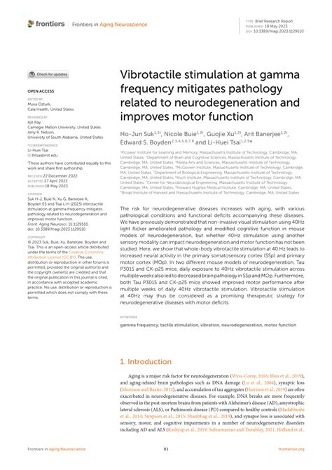 Pdf Vibrotactile Stimulation At Gamma Frequency Mitigates Pathology Related To