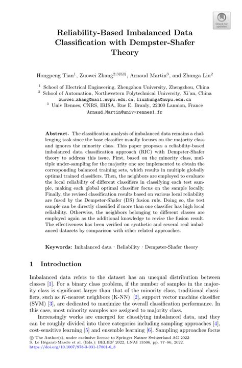 pdf reliability based imbalanced data classification with dempster