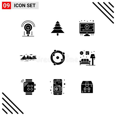 9 Thematic Vector Solid Glyphs And Editable Symbols Of Biology Atom Online Cliff Landscape