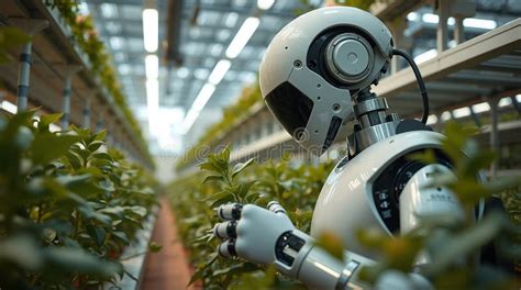 Agricultural Robot Working In Modern Automated Greenhouse Environment