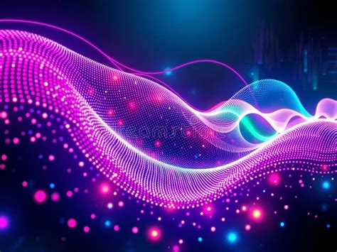Gradient Particle Wave Background In Red Blue Dots With Futuristic Light Motion Stock