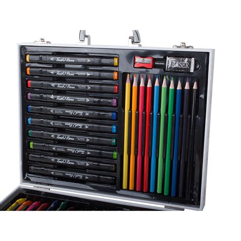 Комплект за рисуване и рисуване за деца Включва 64 части Издръжлив дървен комплект С дръжка