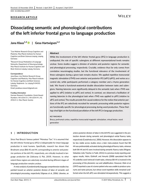 Pdf Dissociating Semantic And Phonological Contributions Of The Left Inferior Frontal Gyrus To