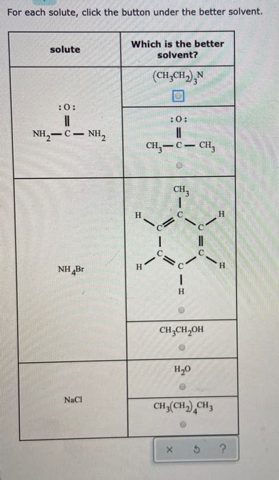 Solved For Each Solute Click The Button Under The Better Chegg Com