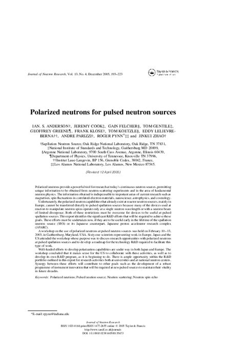 Pdf Polarized Neutrons For Pulsed Neutron Sources