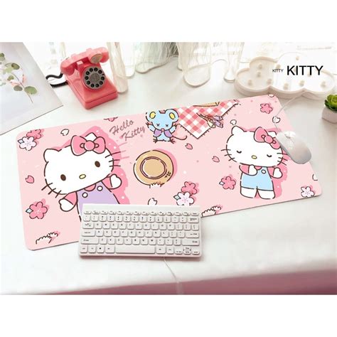 Kitty 2b แผ่นรอง คีย์บอร์ด รองคีย์บอร์ด Keyboard ลาย Kitty 2b Pink คิตตี้ ชมพู ขนาด 30 X 70 Cm