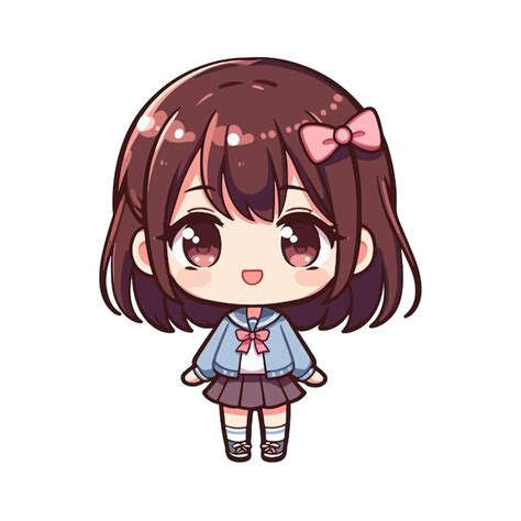 милая короткошерстная с униформой аниме чиби девушка Ai сгенерированное