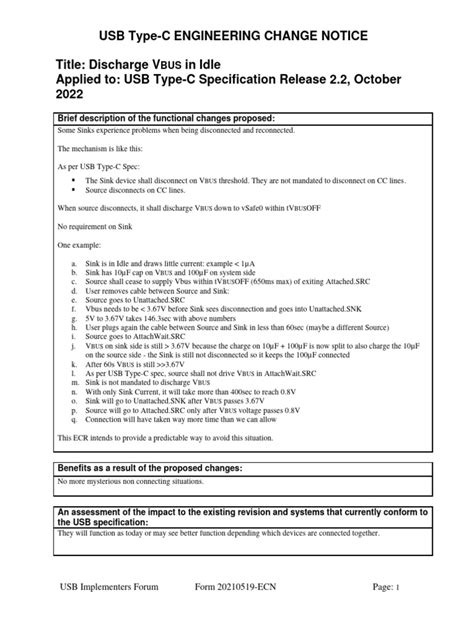 Usb Type C R22 Ecn Discharge Vbus In Idle Pdf Usb Electrical Engineering