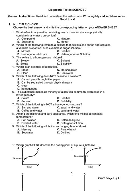 Diagnostic Test Pre Test Diagnostic Test In SCIENCE General Instructions Read And
