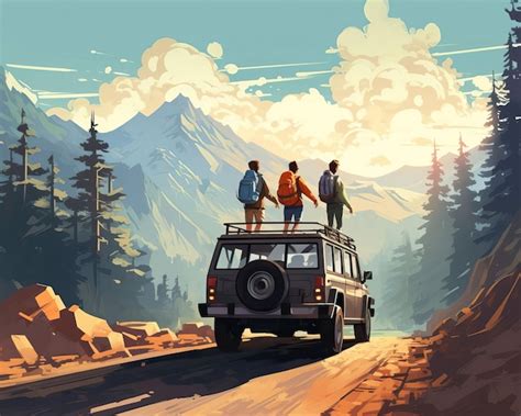 Premium Photo Friends Embarking On A Road Trip Capturing The Thrill Of The Open Road And New