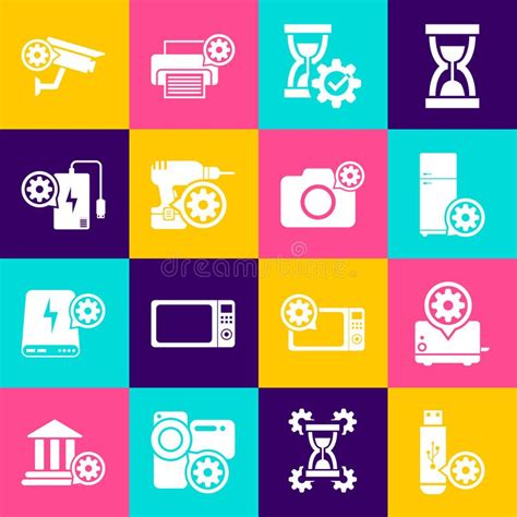 Set Usb Flash Drive Setting Toaster Refrigerator Hourglass Drill Machine And Power Bank Icon