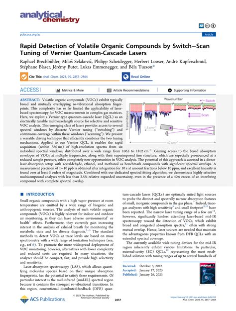 Pdf Rapid Detection Of Volatile Organic Compounds By Switch Scan Tuning Of Vernier Quantum