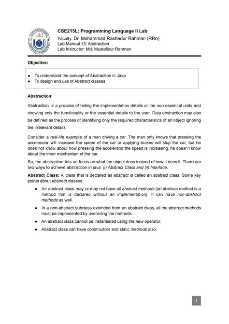 Lab 13 Null Objective To Understand The Concept Of Abstraction In