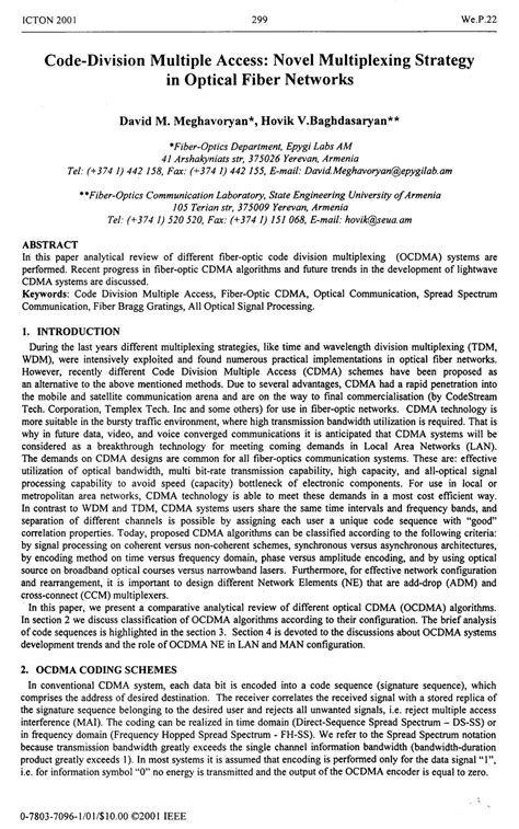 Pdf Code Division Multiple Access Novel Multiplexing Strategy In Optical Fiber Networks