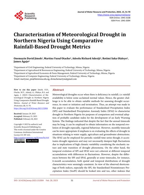 Pdf Characterisation Of Meteorological Drought In Northern Nigeria Using Comparative Rainfall