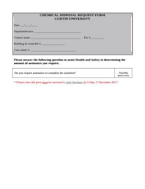 CHEMICAL DISPOSAL REQUEST Healthandsafety Curtin Edu Doc Template PdfFiller