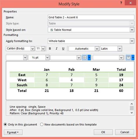 Word Modify And Create Custom Table Style Table Style Custom Table Word Table