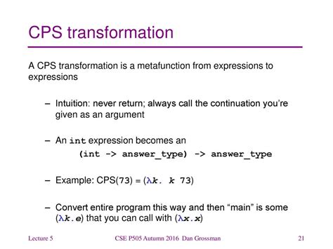 Csep505 Programming Languages Lecture 5 Continuations Types Ppt Download