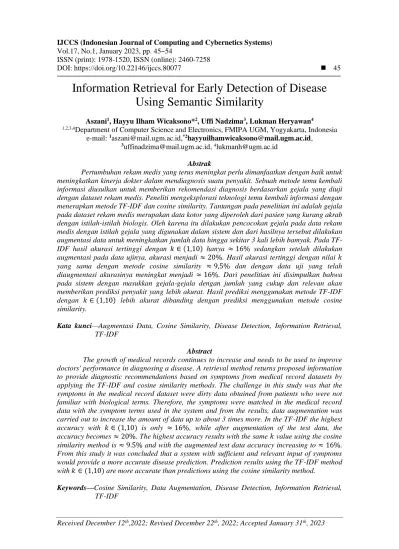 Information Retrieval For Early Detection Of Disease Using Semantic