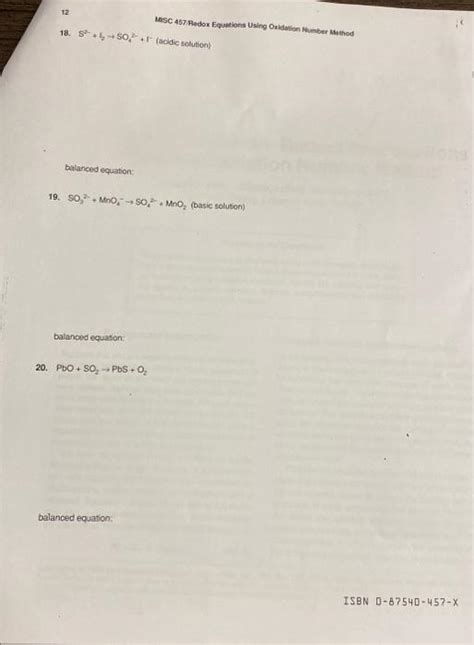 Solved Pls Use The Oxidation Number Method To Balance The