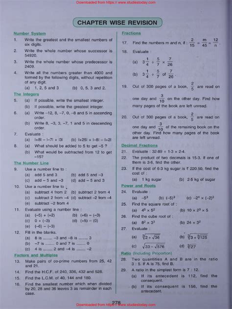 Icse Class 6 Maths Chapterwise Revision Pdf