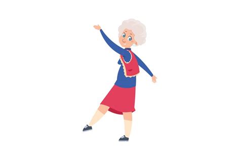 Old Dancing Woman Cartoon Older Dancer Waving Hands And Leg