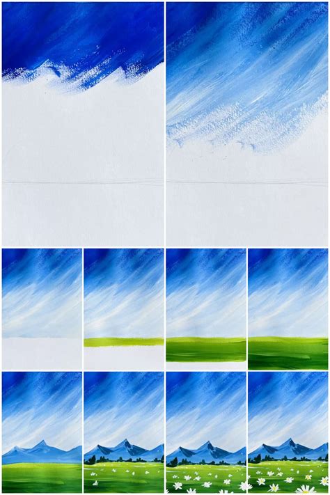 Простой пейзаж гуашью пошагово в 2025 г Школьные художественные проекты Пейзажи Гуашь