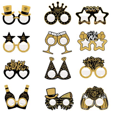 12 Pieces New Year Party Paper Eyeglasses 2024 Props New Years Eve