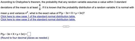 Solved According To Chebyshevs Theorem The Probability