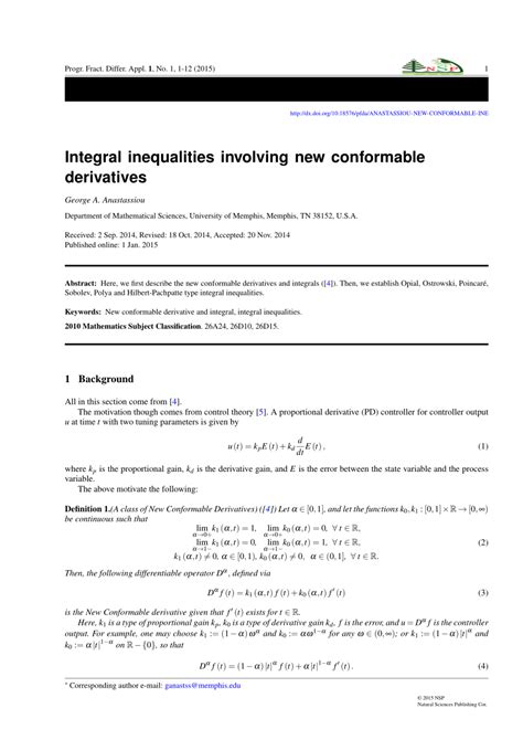Pdf Progress In Fractional Differentiation And Applications Integral Inequalities Involving